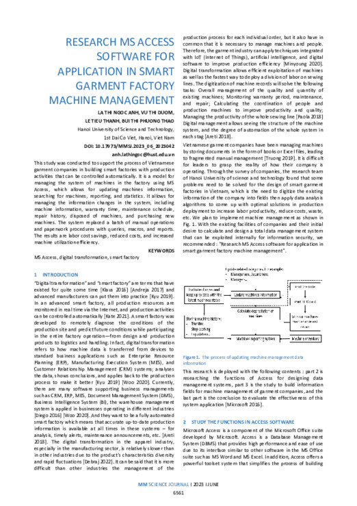 RESEARCH MS ACCESS SOFTWARE FOR APPLICATION IN SMART GARMENT FACTORY