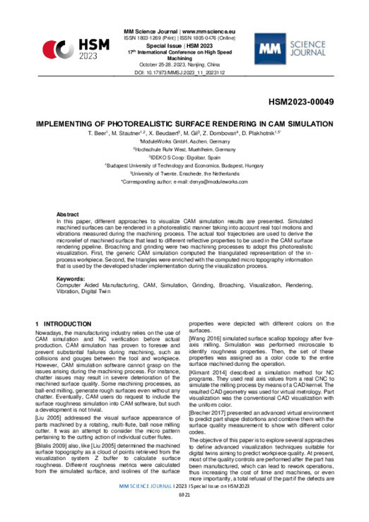 Implementing Of Photorealistic Surface Rendering In Cam Simulation Mm