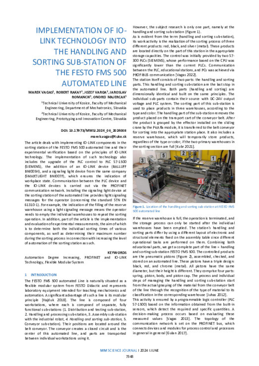 IMPLEMENTATION OF IO LINK TECHNOLOGY INTO THE HANDLING AND SORTING SUB