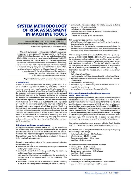 System methodology of risk assessment in machine tools | MM Science Journal