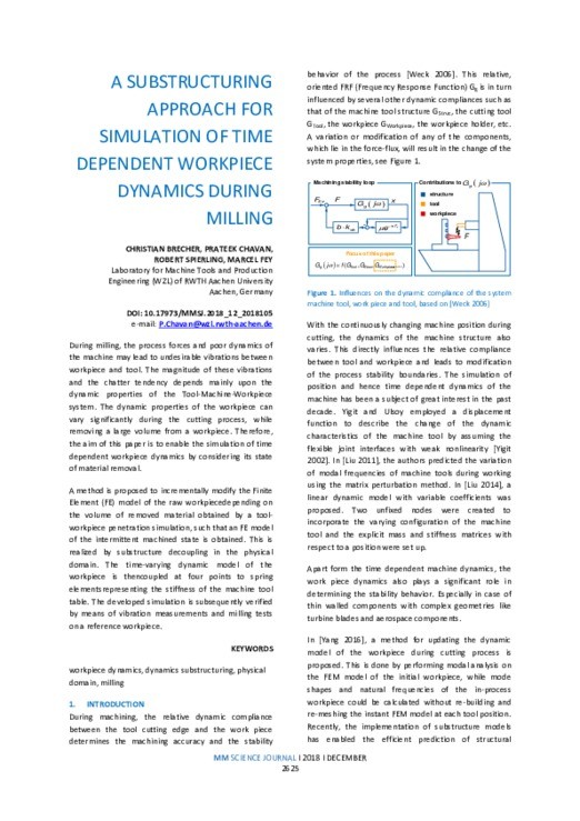 A Substructuring Approach For Simulation Of Time Dependent Workpiece Dynamics During Milling