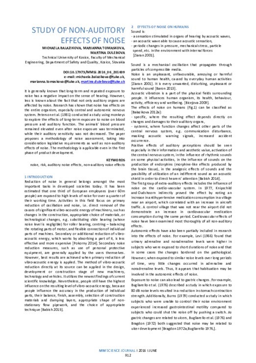 STUDY OF NON-AUDITORY EFFECTS OF NOISE | MM Science Journal