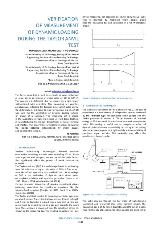 VERIFICATION OF MEASUREMENT OF DYNAMIC LOADING DURING THE TAYLOR ANVIL ...