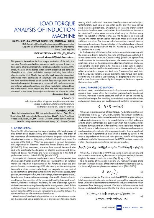 LOAD TORQUE ANALYSIS OF INDUCTION MACHINE | MM Science Journal