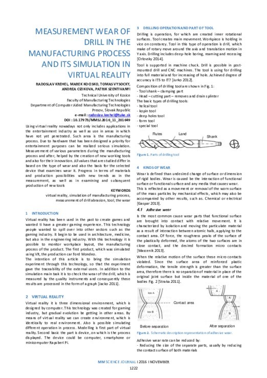 MEASUREMENT WEAR OF DRILL IN THE MANUFACTURING PROCESS AND ITS ...