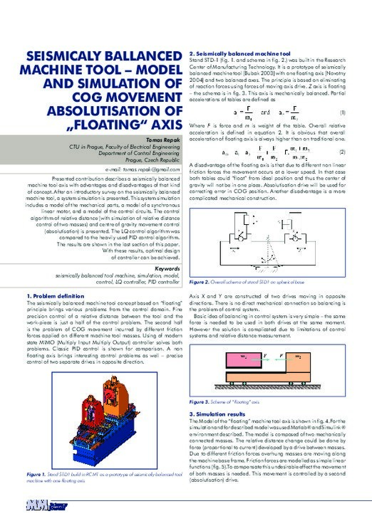 SEISMICALY BALLANCED MACHINE TOOL – MODEL AND SIMULATION OF COG ...