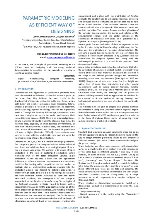 Parametric Modeling As Efficient Way Of Designing Mm Science Journal