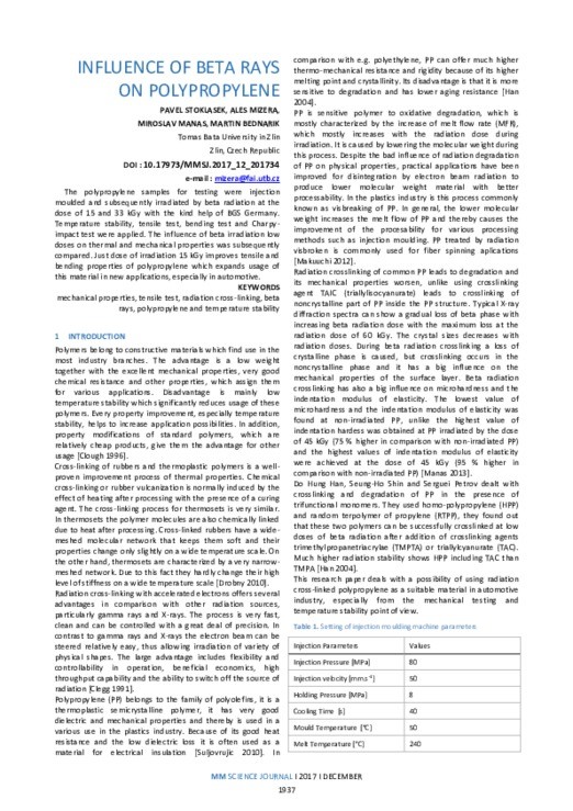 INFLUENCE OF BETA RAYS ON POLYPROPYLENE | MM Science Journal