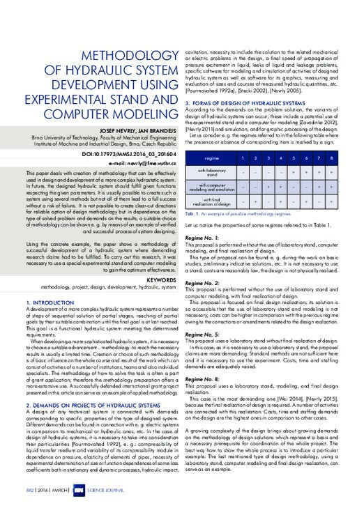 METHODOLOGY OF HYDRAULIC SYSTEM DEVELOPMENT USING EXPERIMENTAL STAND ...