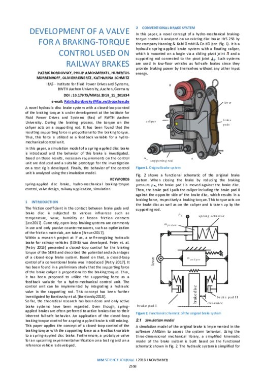 DEVELOPMENT OF A VALVE FOR A BRAKING-TORQUE CONTROL USED ON RAILWAY ...