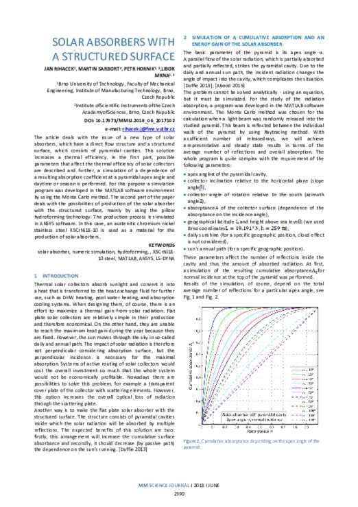 SOLAR ABSORBERS WITH A STRUCTURED SURFACE | MM Science Journal