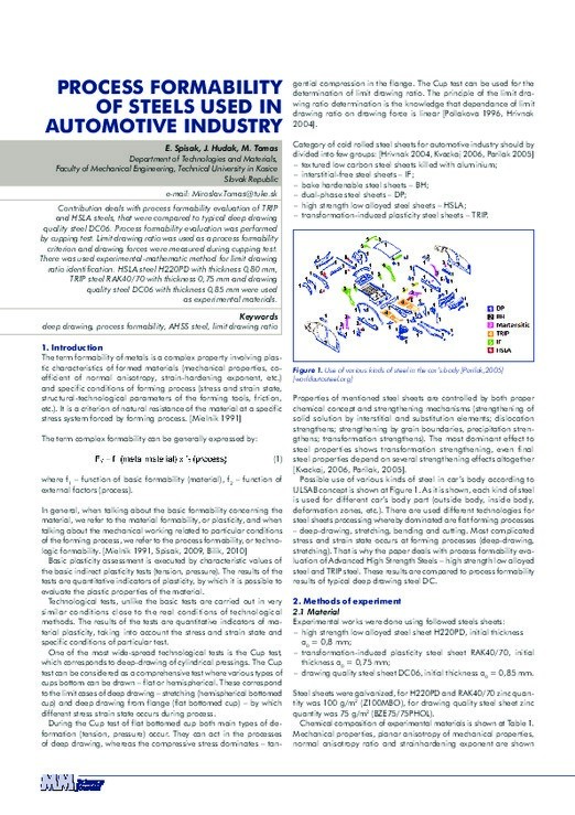 PROCESS FORMABILITY OF STEELS USED IN AUTOMOTIVE INDUSTRY | MM Science ...