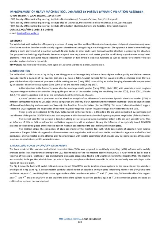 IMPROVEMENT OF HEAVY MACHINE TOOL DYNAMICS BY PASSIVE DYNAMIC VIBRATION ...