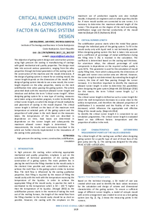 CRITICAL RUNNER LENGTH AS A CONSTRAINING FACTOR IN GATING SYSTEM DESIGN ...
