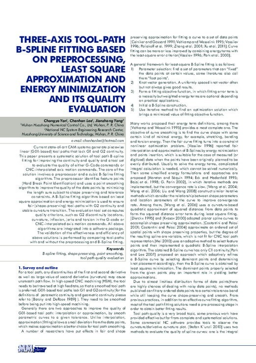 Three Axis Tool Path B Spline Fitting Based On Preprocessing Least Square Approximation And