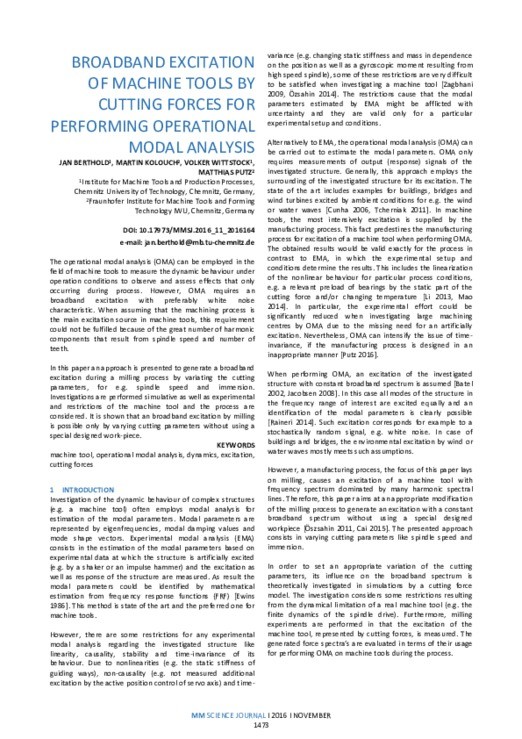 Broadband Excitation Of Machine Tools By Cutting Forces For Performing Operational Modal
