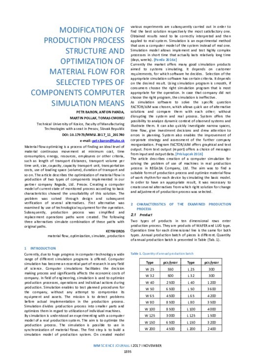 MODIFICATION OF PRODUCTION PROCESS STRUCTURE AND OPTIMIZATION OF ...