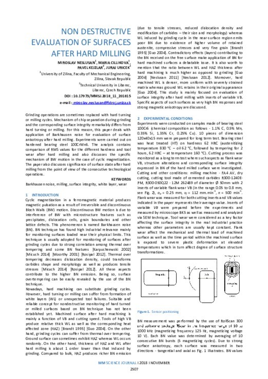 NON DESTRUCTIVE EVALUATION OF SURFACES AFTER HARD MILLING | MM Science ...