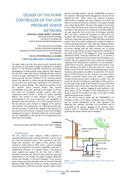 DESIGN OF THE PUMP CONTROLLER OF THE LOW PRESSURE SEWER NETWORK | MM ...