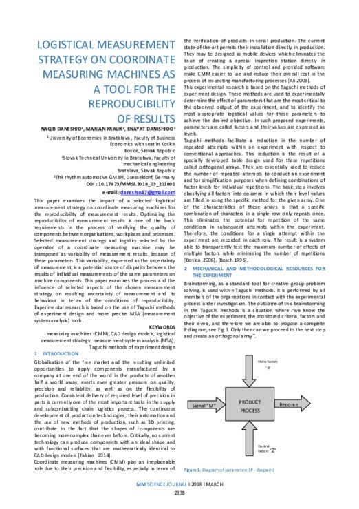 LOGISTICAL MEASUREMENT STRATEGY ON COORDINATE MEASURING MACHINES AS A ...