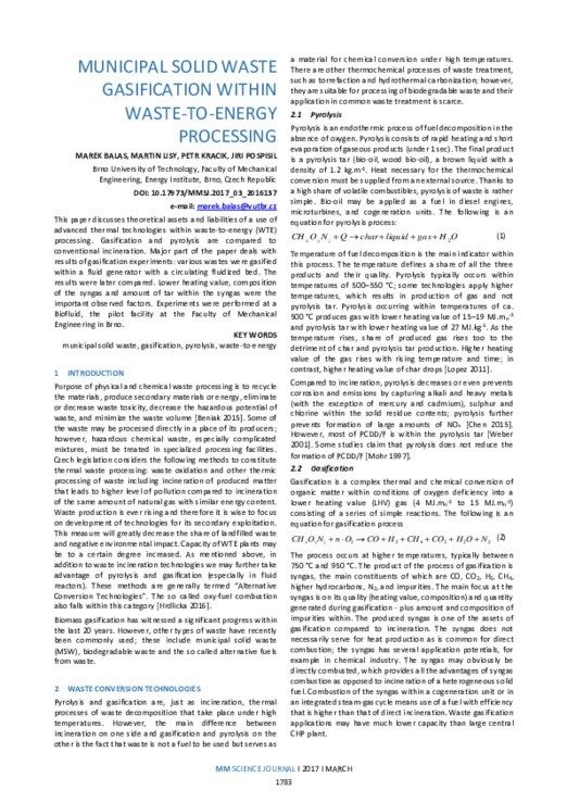 MUNICIPAL SOLID WASTE GASIFICATION WITHIN WASTE-TO-ENERGY PROCESSING ...
