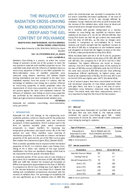 THE INFLUENCE OF RADIATION CROSS-LINKING ON MICRO-INDENTATION CREEP AND ...