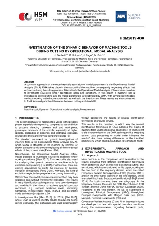 Investigation Of The Dynamic Behavior Of Machine Tools During Cutting By Operational Modal