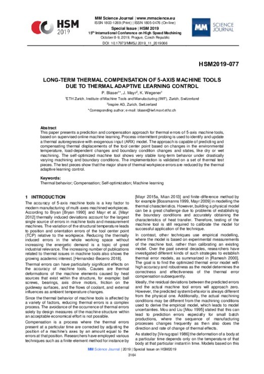 LONG-TERM THERMAL COMPENSATION OF 5-AXIS MACHINE TOOLS DUE TO THERMAL ADAPTIVE LEARNING CONTROL ...