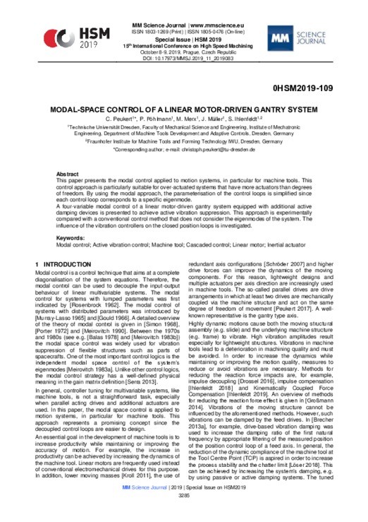 MODAL-SPACE CONTROL OF A LINEAR MOTOR-DRIVEN GANTRY SYSTEM | MM Science Journal