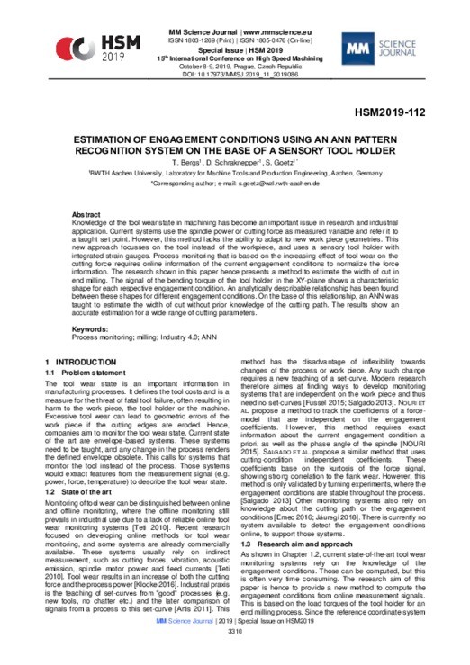 Estimation Of Engagement Conditions Using An Ann Pattern Recognition System On The Base Of A