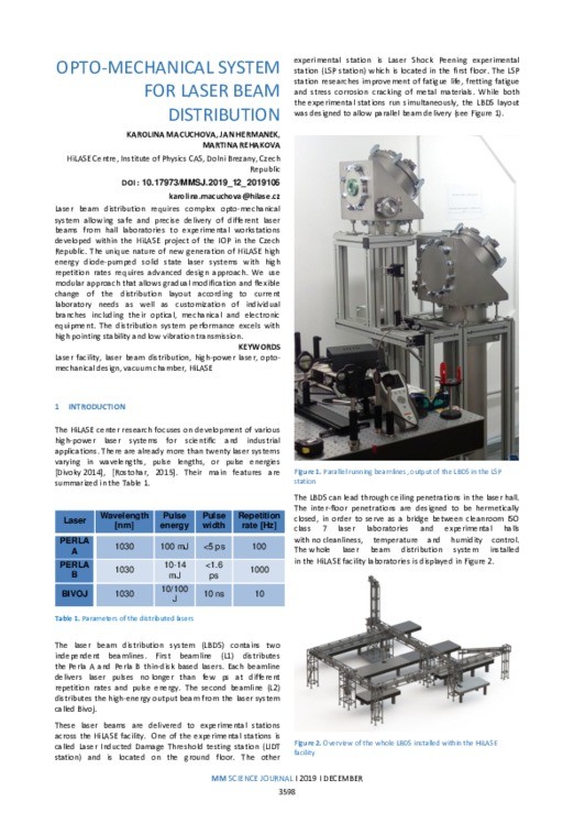 OPTO-MECHANICAL SYSTEM FOR LASER BEAM DISTRIBUTION | MM Science Journal