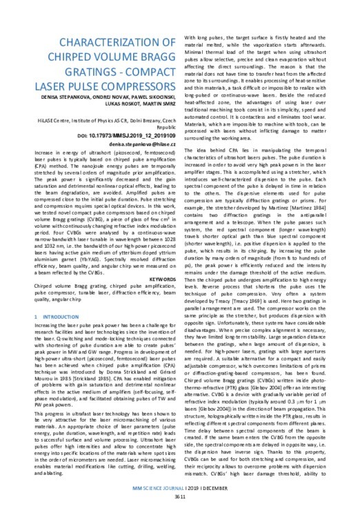 Characterization Of Chirped Volume Bragg Gratings Compact Laser Pulse Compressors Mm Science