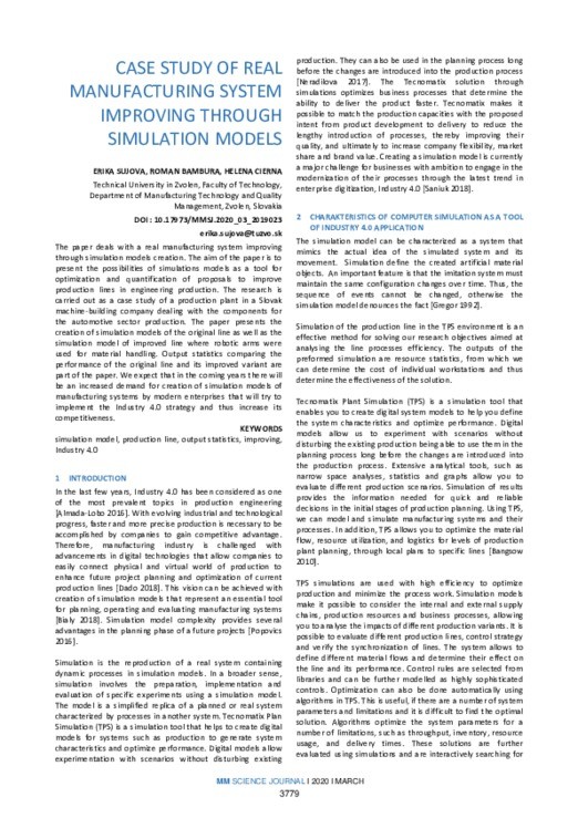 CASE STUDY OF REAL MANUFACTURING SYSTEM IMPROVING THROUGH SIMULATION ...