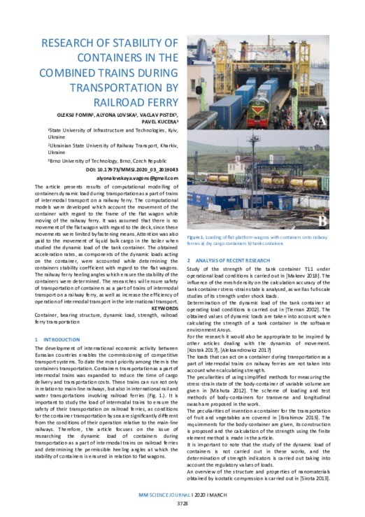 RESEARCH OF STABILITY OF CONTAINERS IN THE COMBINED TRAINS DURING ...