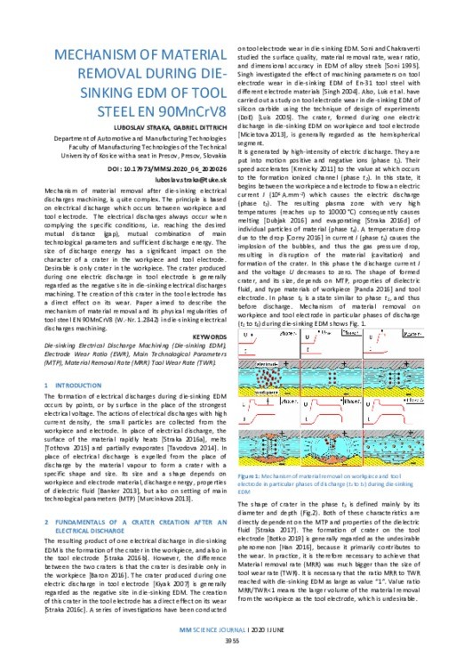 MECHANISM OF MATERIAL REMOVAL DURING DIE-SINKING EDM OF TOOL STEEL EN ...