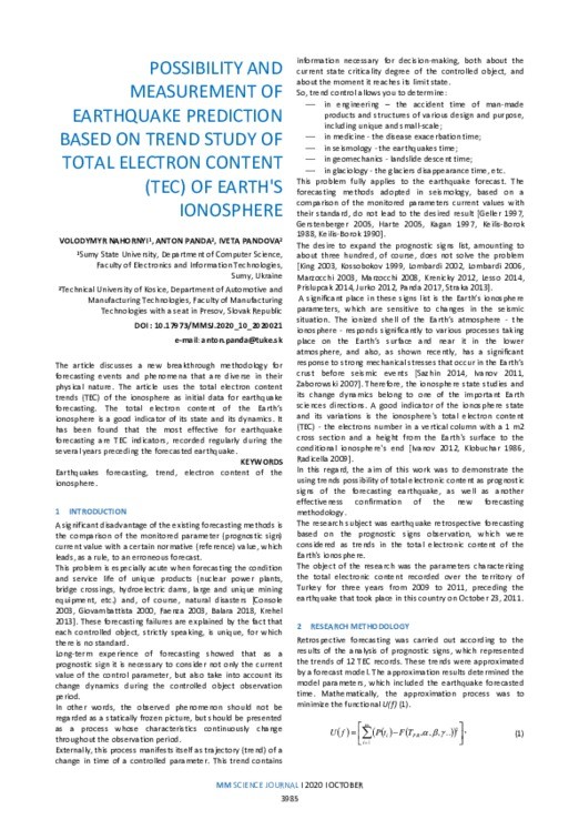 POSSIBILITY AND MEASUREMENT OF EARTHQUAKE PREDICTION BASED ON TREND ...