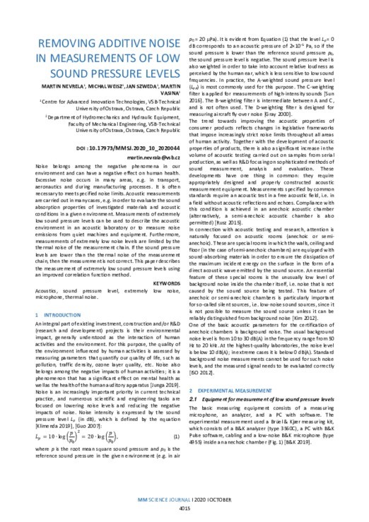 REMOVING ADDITIVE NOISE IN MEASUREMENTS OF LOW SOUND PRESSURE LEVELS ...