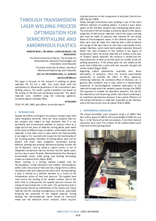 THROUGH TRANSMISSION LASER WELDING PROCESS OPTIMIZATION FOR ...