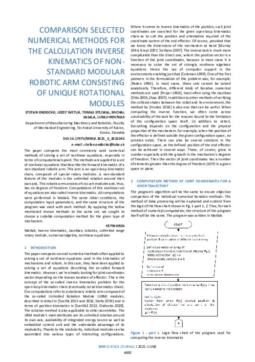 Comparison Selected Numerical Methods For The Calculation Inverse Kinematics Of Non Standard