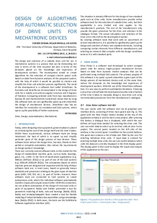 DESIGN OF ALGORITHMS FOR AUTOMATIC SELECTION OF DRIVE UNITS FOR ...