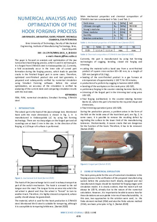 NUMERICAL ANALYSIS AND OPTIMIZATION OF THE HOOK FORGING PROCESS | MM ...