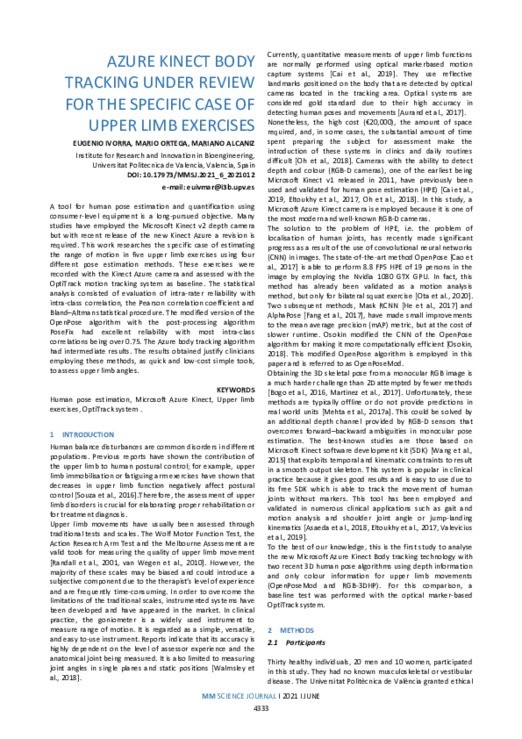 AZURE KINECT BODY TRACKING UNDER REVIEW FOR THE SPECIFIC CASE OF UPPER ...