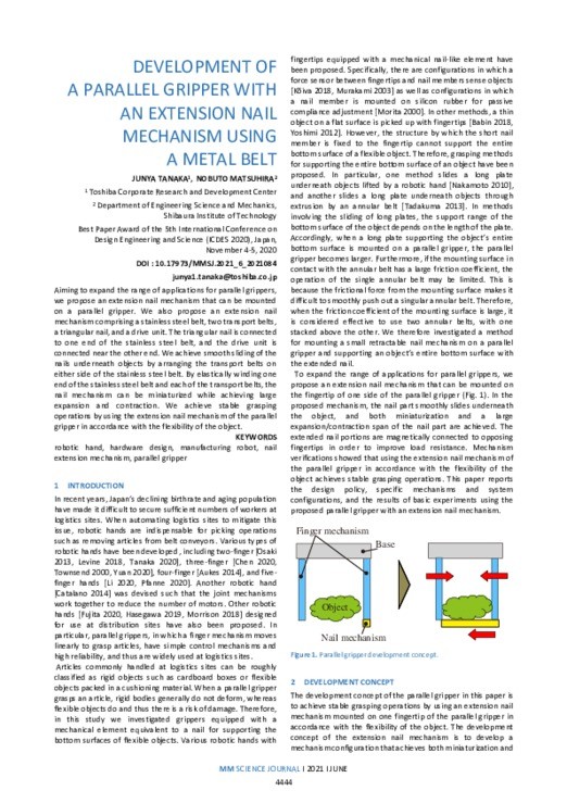 DEVELOPMENT OF A PARALLEL GRIPPER WITH AN EXTENSION NAIL MECHANISM ...