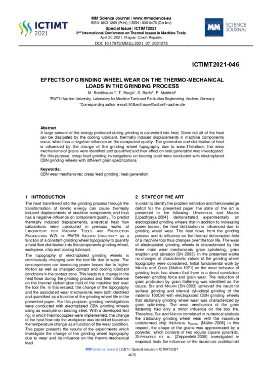 EFFECTS OF GRINDING WHEEL WEAR ON THE THERMO-MECHANICAL LOADS IN THE ...