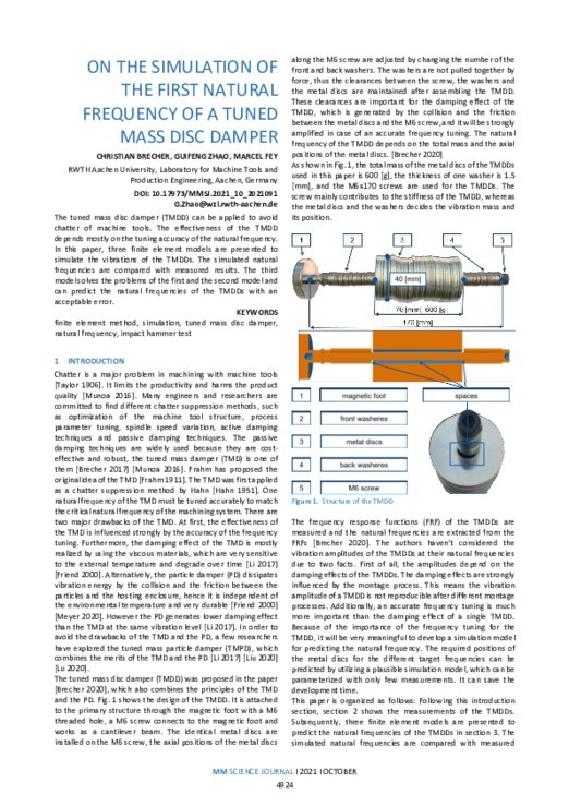 ON THE SIMULATION OF THE FIRST NATURAL FREQUENCY OF A TUNED MASS DISC ...