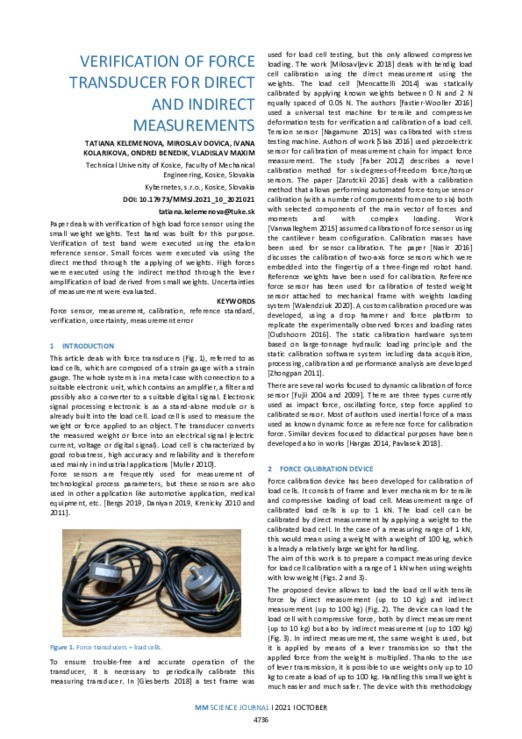 VERIFICATION OF FORCE TRANSDUCER FOR DIRECT AND INDIRECT MEASUREMENTS ...