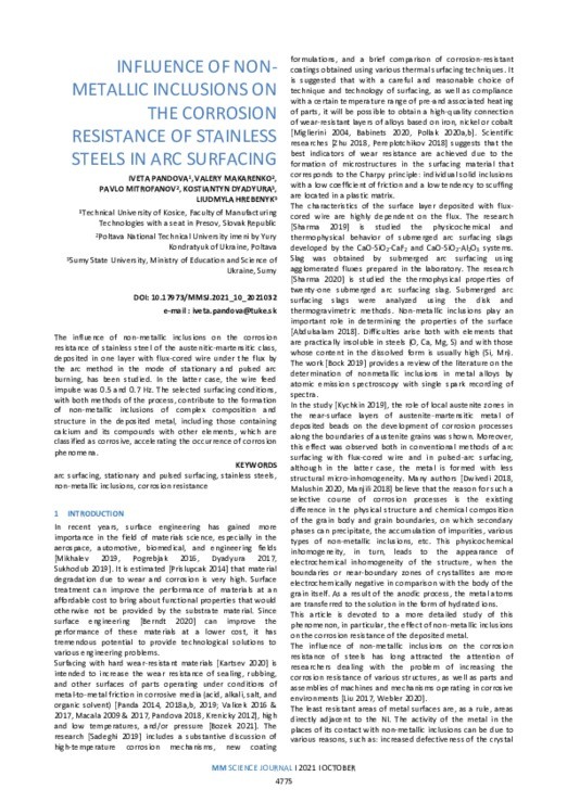 INFLUENCE OF NON METALLIC INCLUSIONS ON THE CORROSION RESISTANCE OF ...