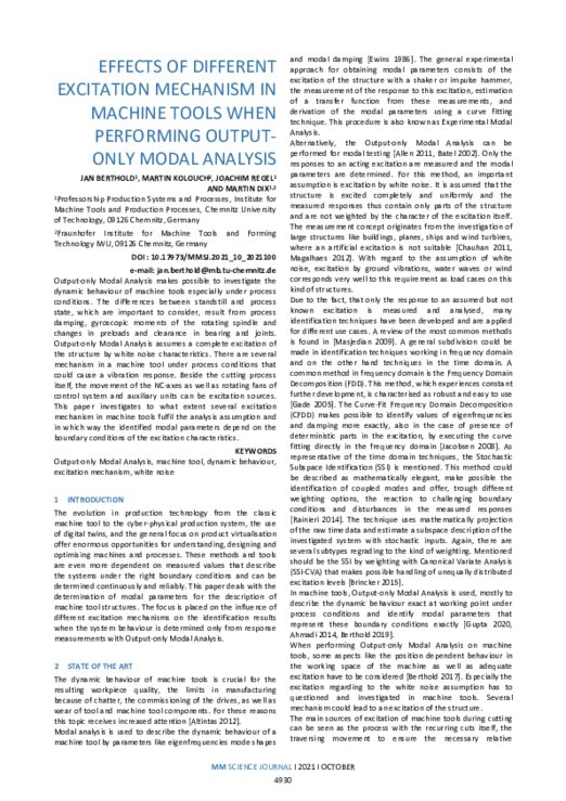 EFFECTS OF DIFFERENT EXCITATION MECHANISMS IN MACHINE TOOLS WHEN ...
