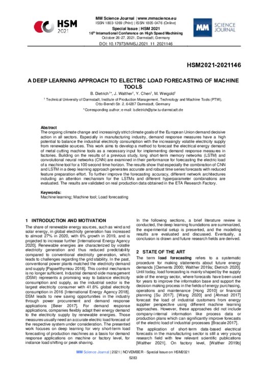A Deep Learning Approach To Electric Load Forecasting Of Machine Tools