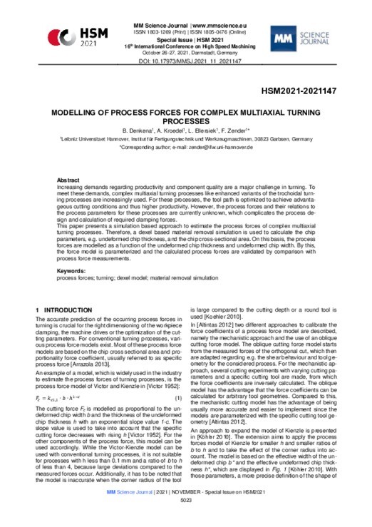 MODELLING OF PROCESS FORCES FOR COMPLEX MULTIAXIAL TURNING PROCESSES ...